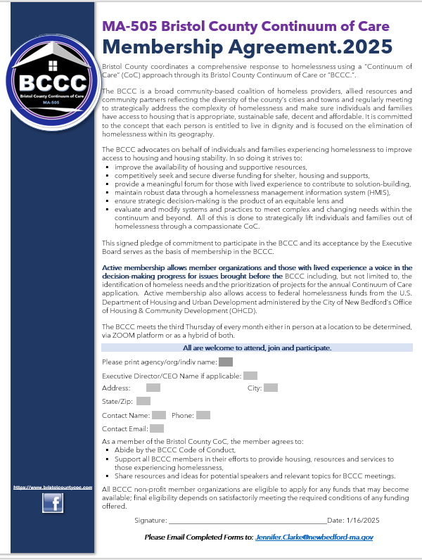 MA-505 MEMBERSHIP FORM 2025 | BRISTOL COUNTY CONTINUUM OF CARE
